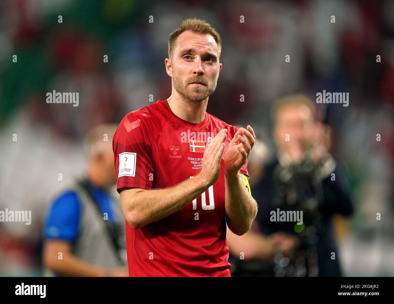Denmark’s Christian Eriksen applauds the fans after the FIFA World Cup ...