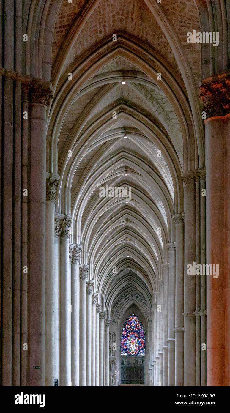 Reims, France- 13 September, 2022: view of the side nave inside the ...