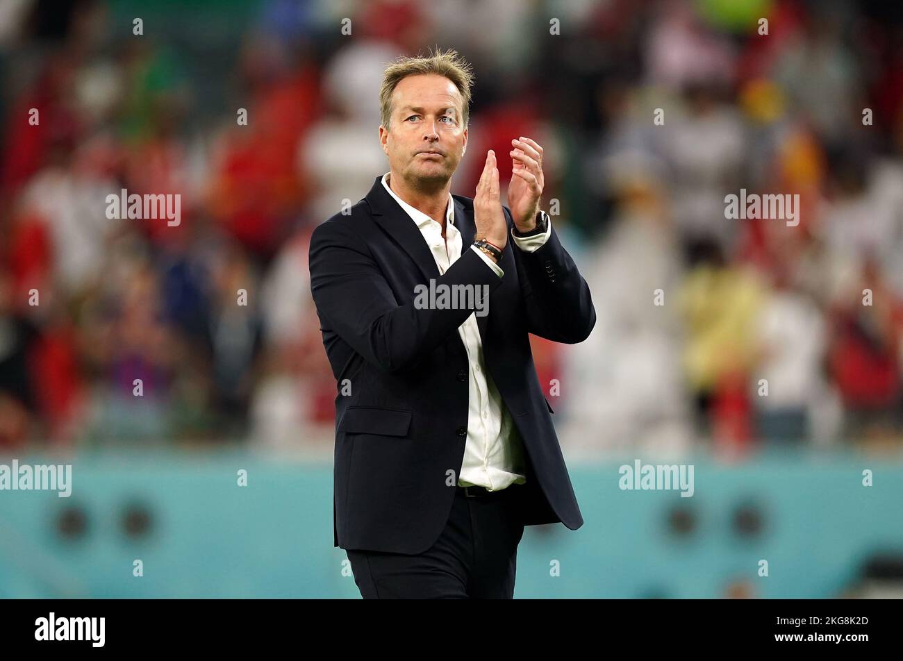 Denmark manager Kasper Hjulmand applauds the fans after the FIFA World ...
