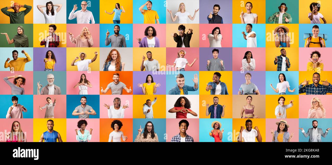 Positive People. Portraits Of Happy Multicultural Men And Woman On ...