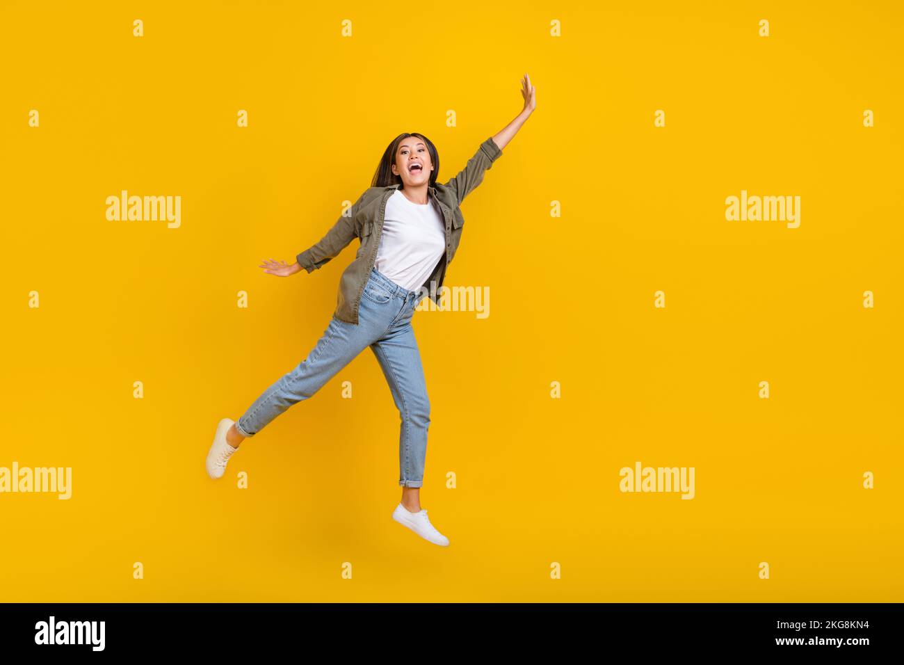 Full body size photo of young crazy japanese addicted shopaholic lady ...