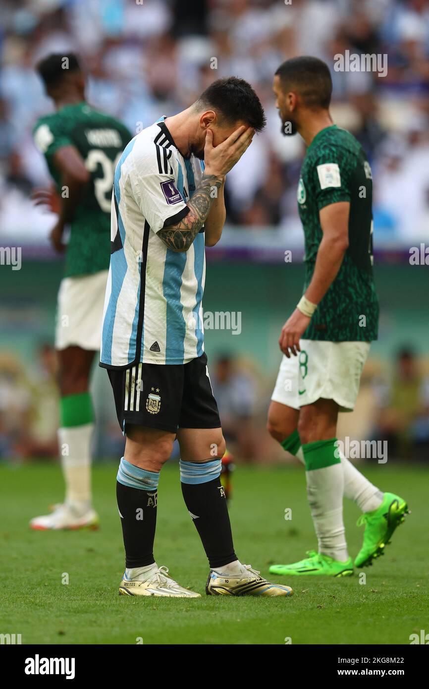Doha, Qatar. 22nd Nov, 2022. Lionel Messi of Argentina reacts during ...