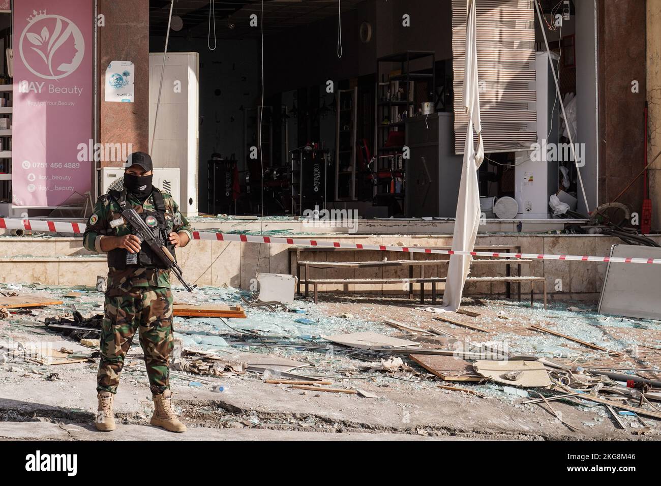 Duhok, Iraq. 22nd Nov, 2022. A Kurdish security personnels stands in ...