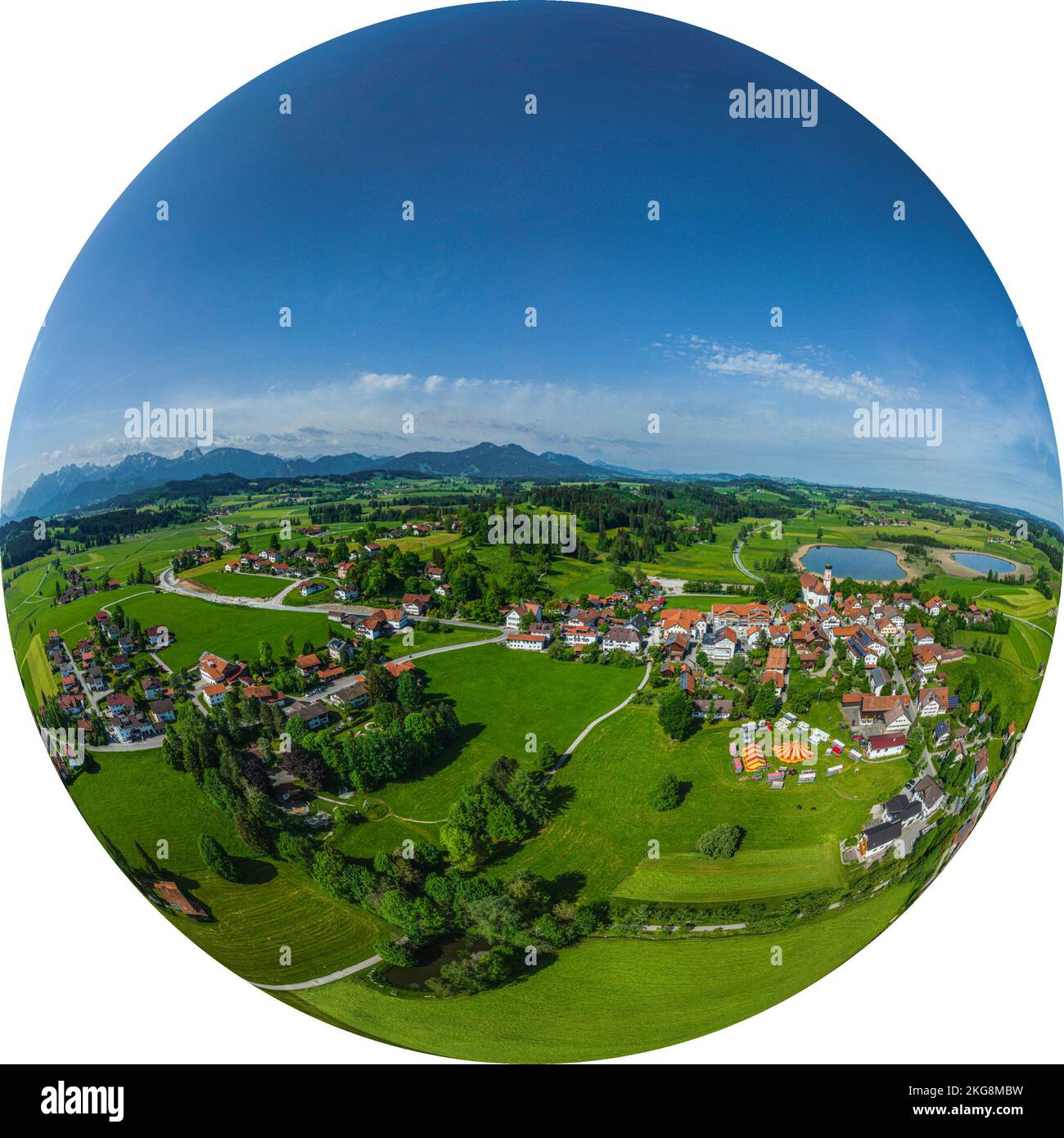 The idyllic landscape around Seeg in the Eastern Allgaeu from above ...