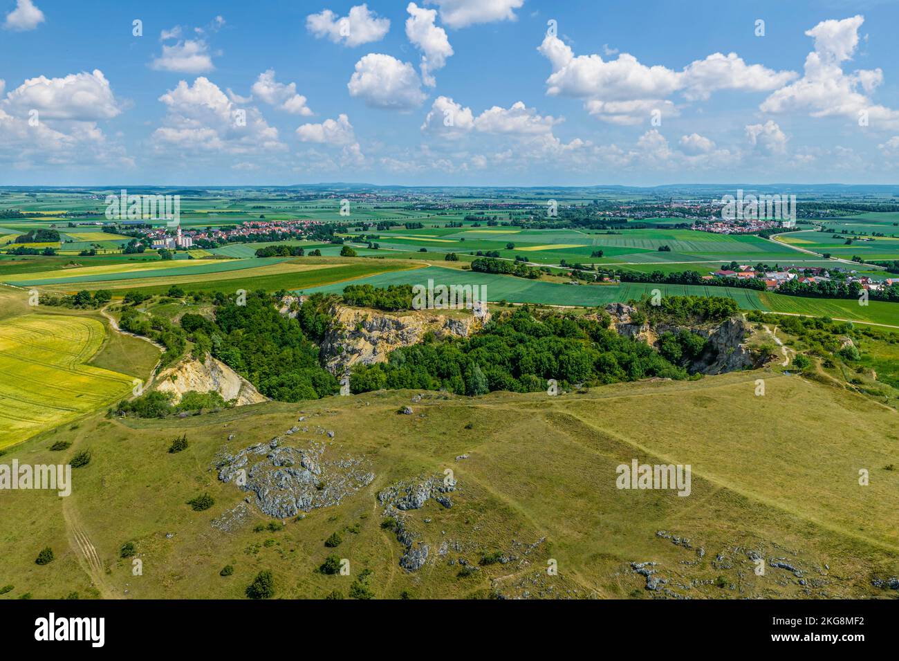 Aerial view to the Ofnet Caves on the border of the Ries Crater in ...