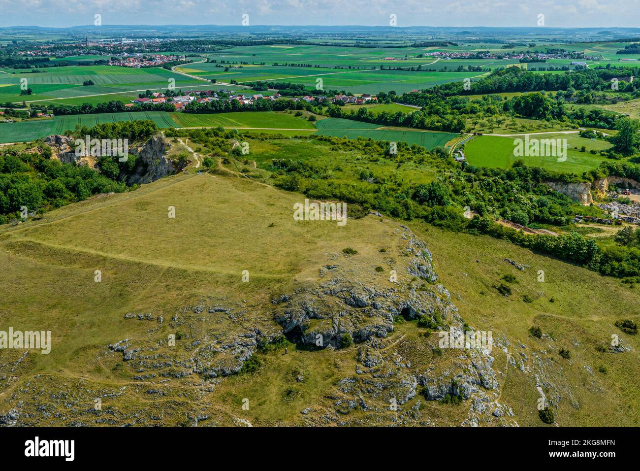 Aerial view to the Ofnet Caves on the border of the Ries Crater in ...