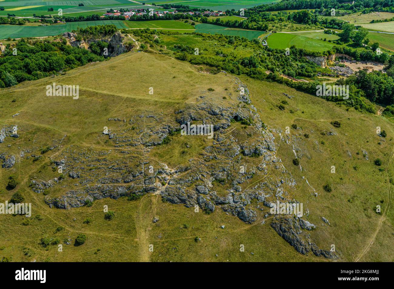 Aerial view to the Ofnet Caves on the border of the Ries Crater in ...