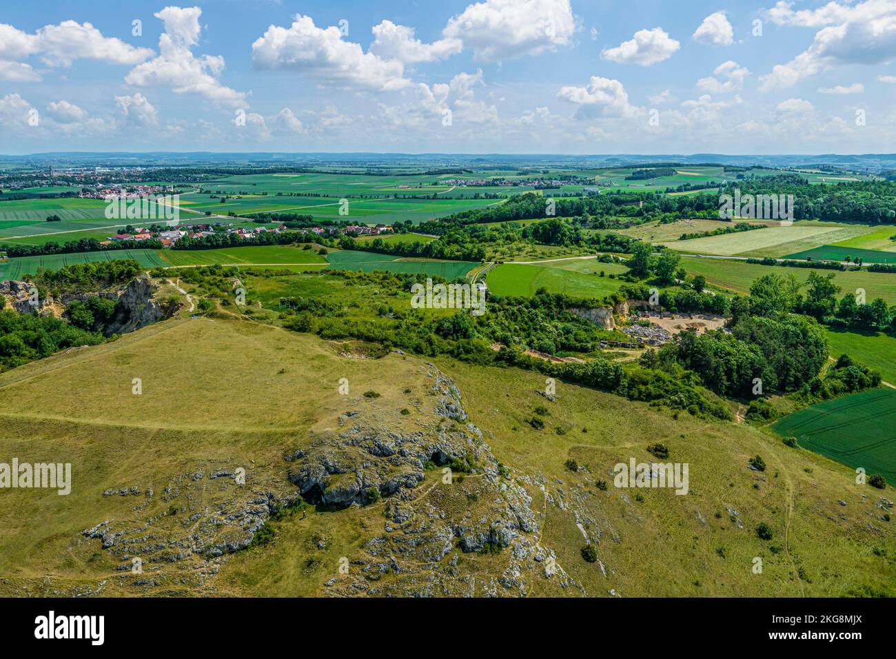 Aerial view to the Ofnet Caves on the border of the Ries Crater in ...