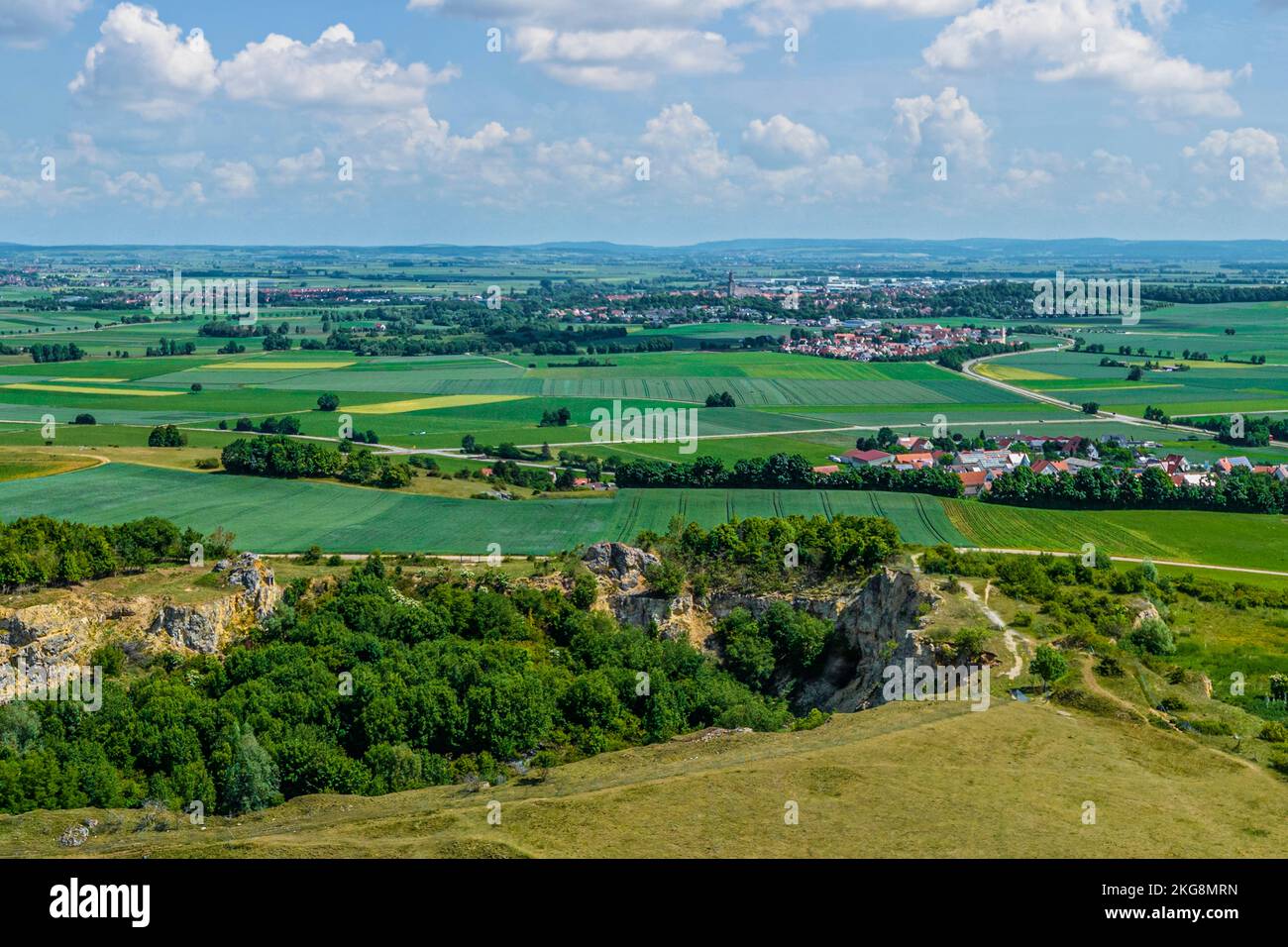 Aerial view to the Ofnet Caves on the border of the Ries Crater in ...