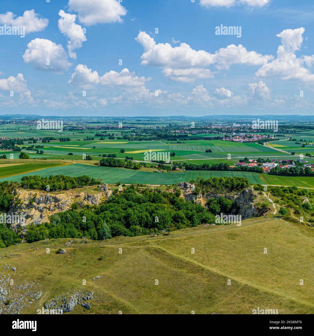 Aerial view to the Ofnet Caves on the border of the Ries Crater in ...