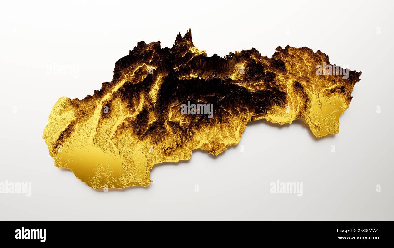 An illustrative golden topographic map of Slovakia in old-style Stock ...