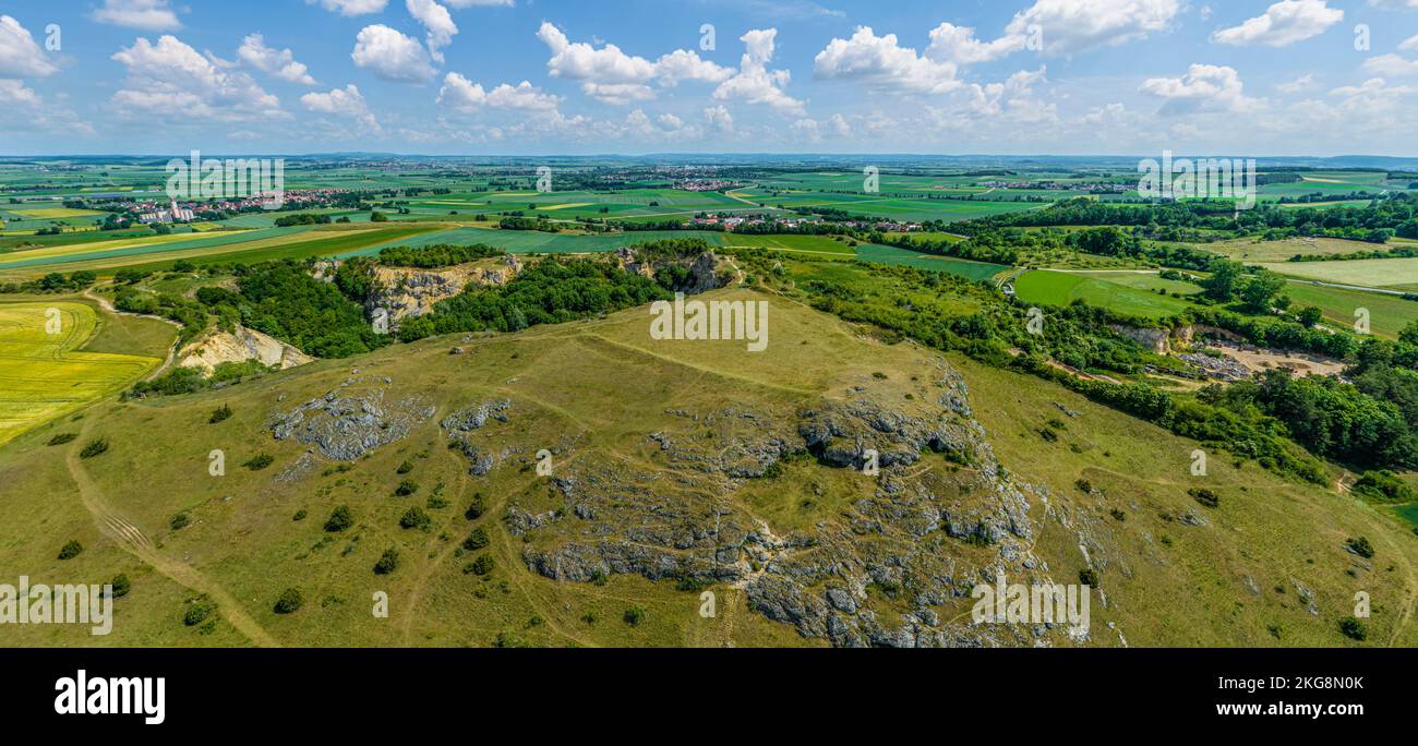 Aerial view to the Ofnet Caves on the border of the Ries Crater in ...