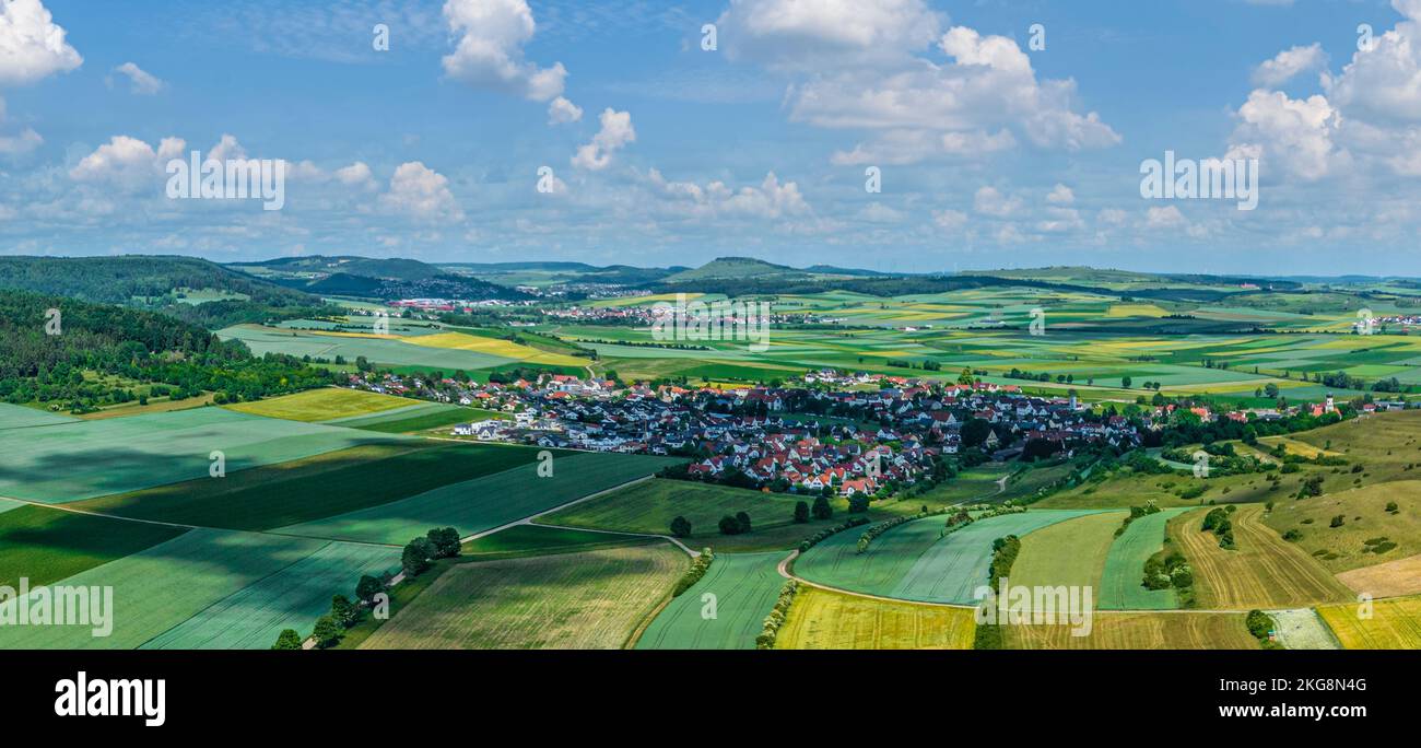 Aerial view to the Ofnet Caves on the border of the Ries Crater in ...