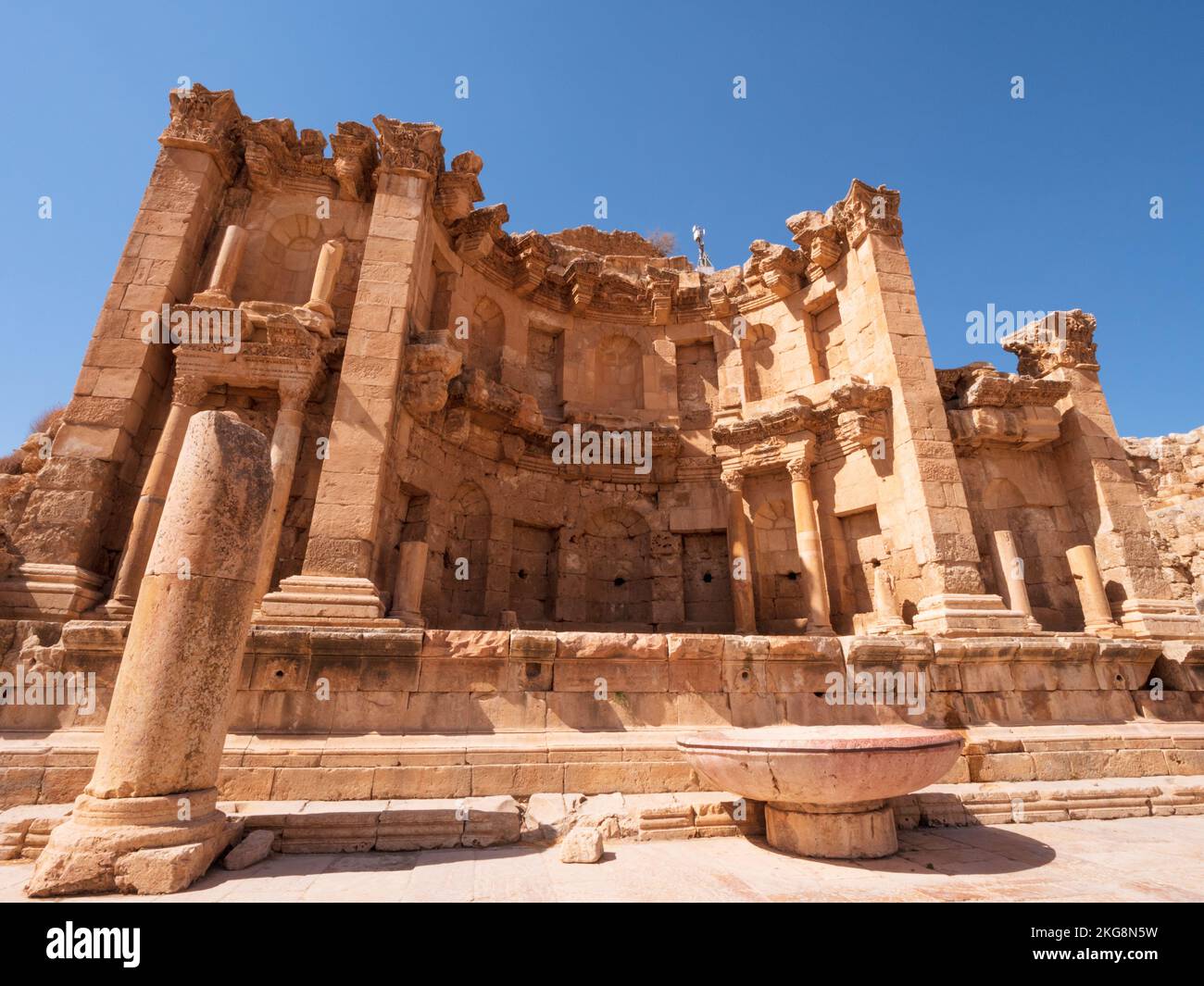 Scenic view of ruins of old city, details of famous historical Roman ...