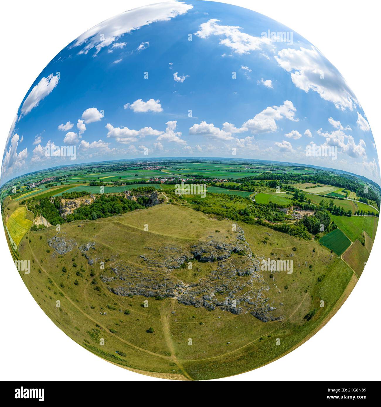 Aerial view to the Ofnet Caves on the border of the Ries Crater in ...