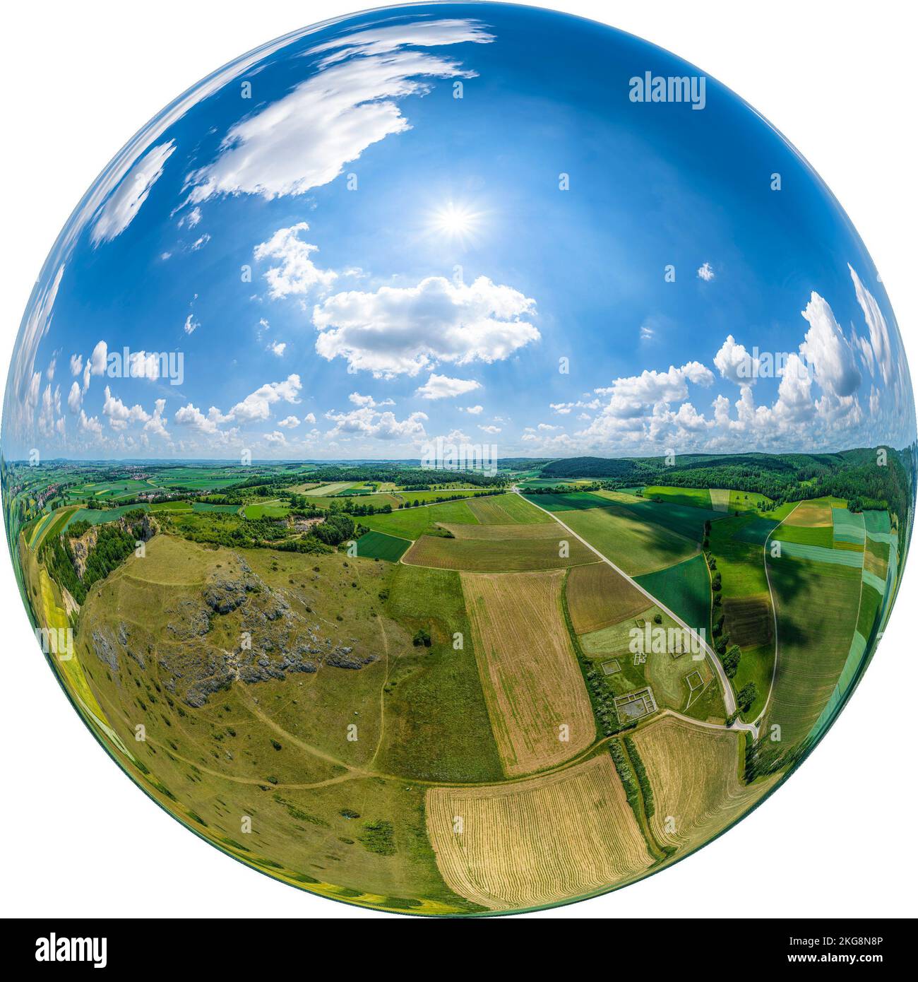 Aerial view to the Ofnet Caves on the border of the Ries Crater in ...