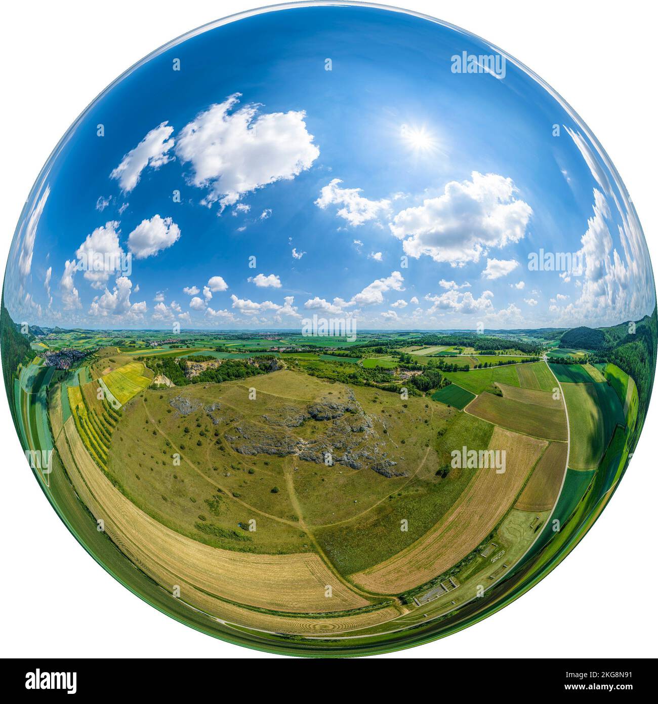 Aerial view to the Ofnet Caves on the border of the Ries Crater in ...