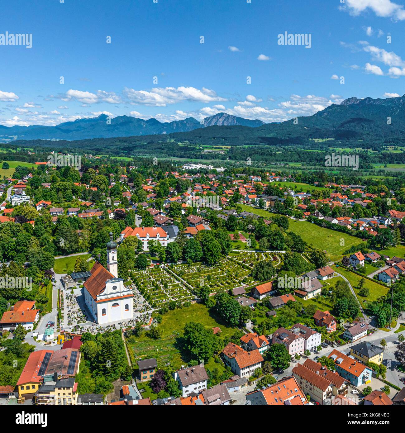 Aerial view to Murnau on Staffelsee and the region around the beautiful ...