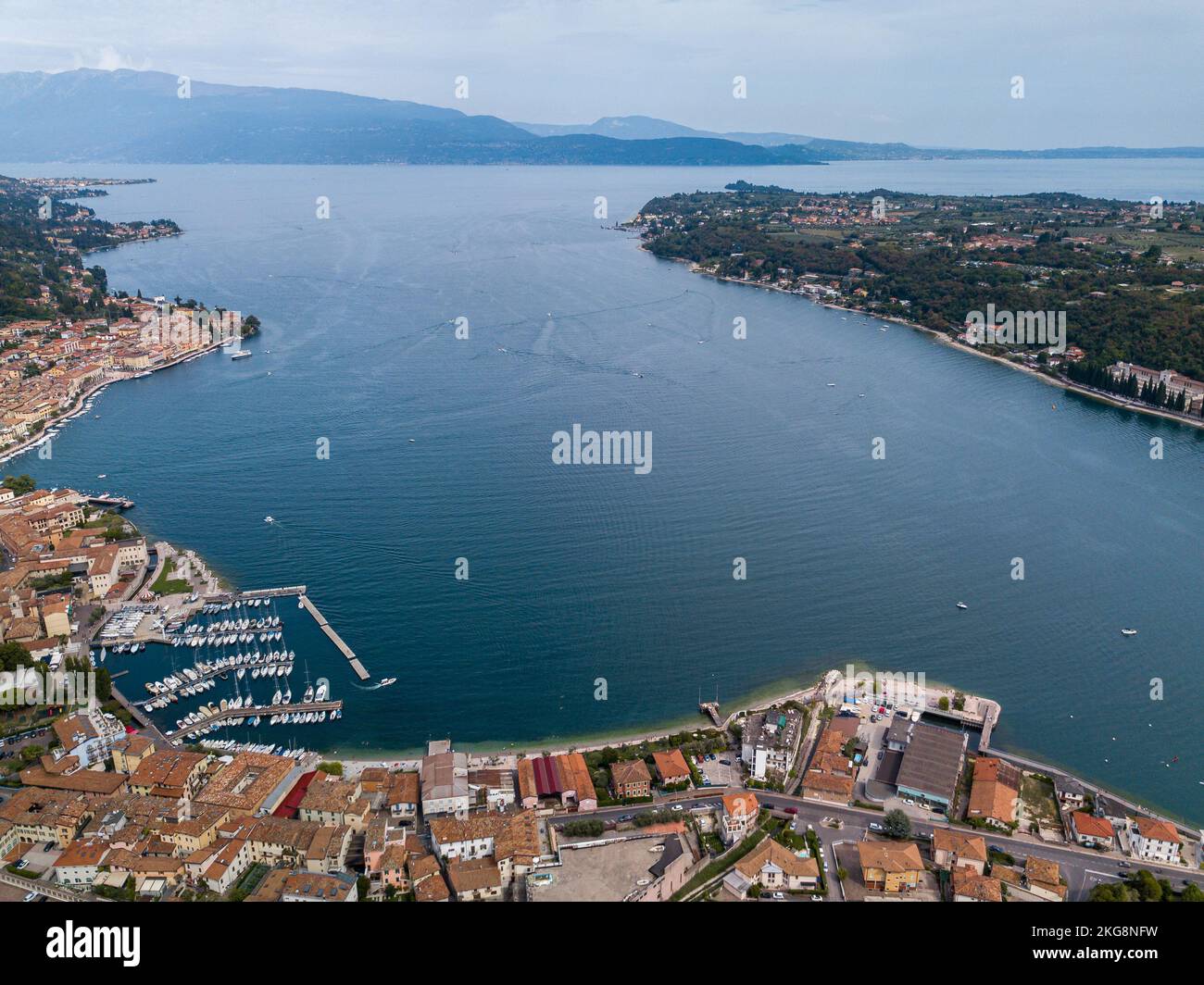 An aerial view of Salo on Lake Garda in the province of Brescia ...
