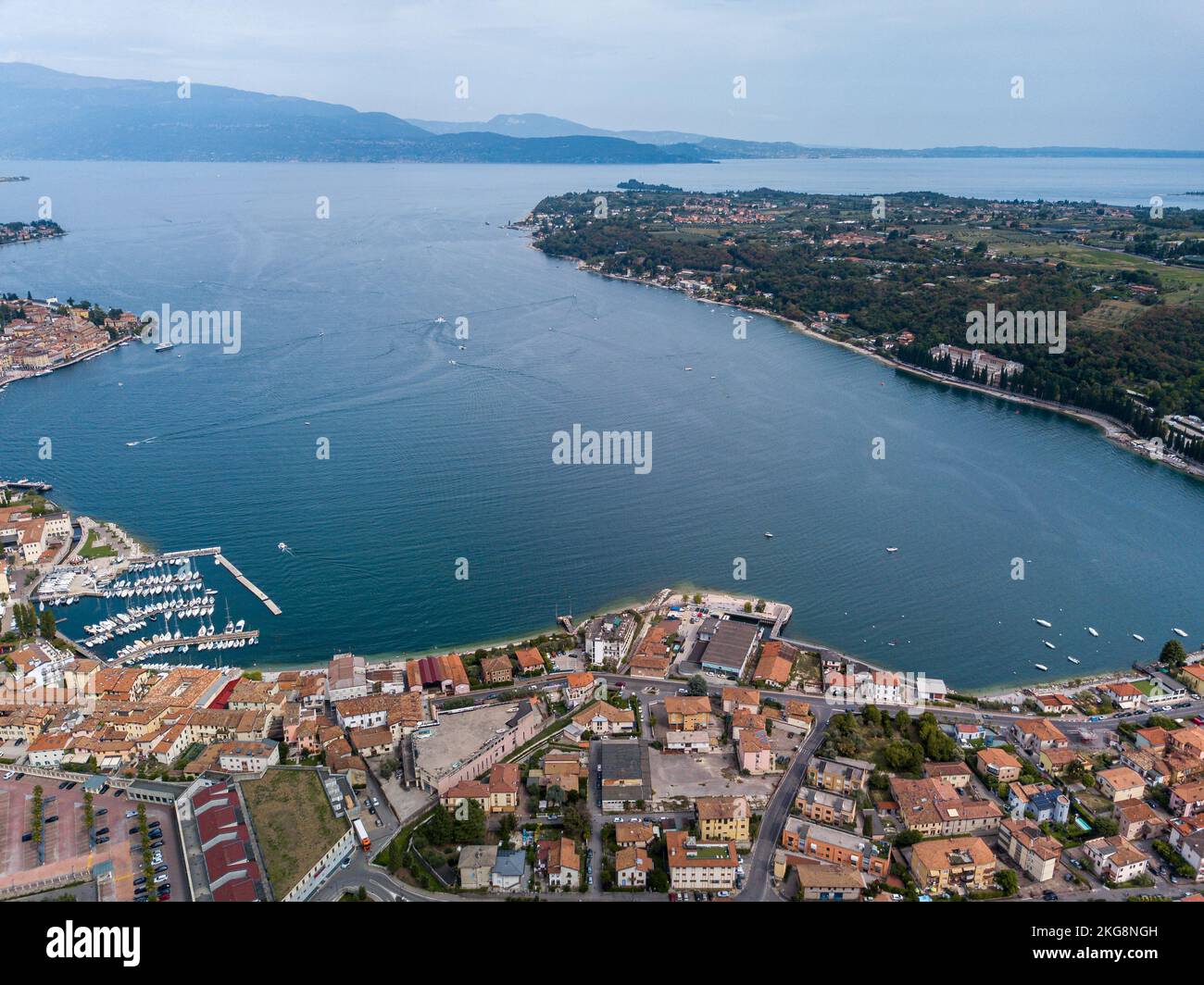 An aerial view of Salo on Lake Garda in the province of Brescia ...