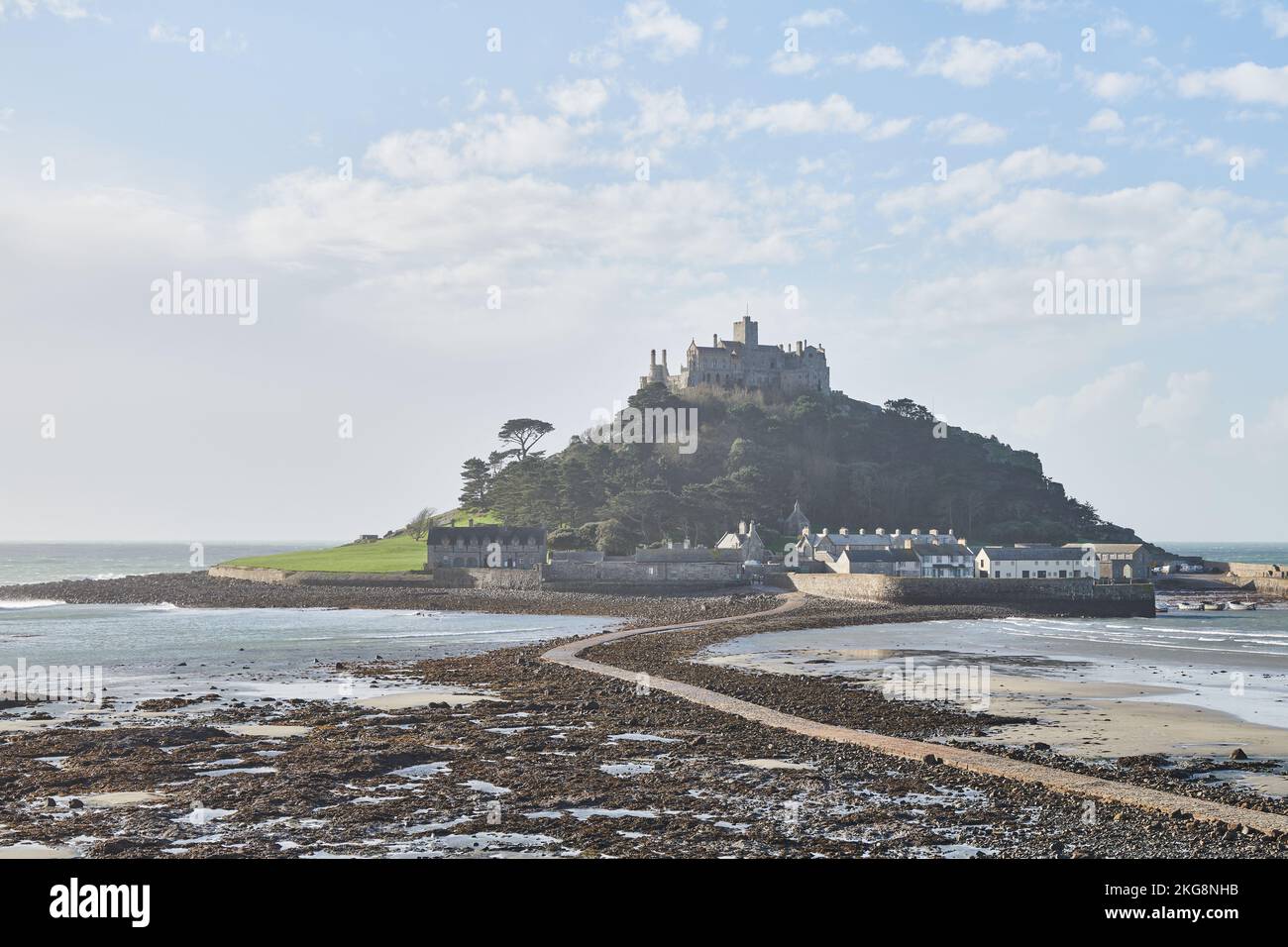 Tidal causeway to St Michael's Mount, historic island, Cornwall ...