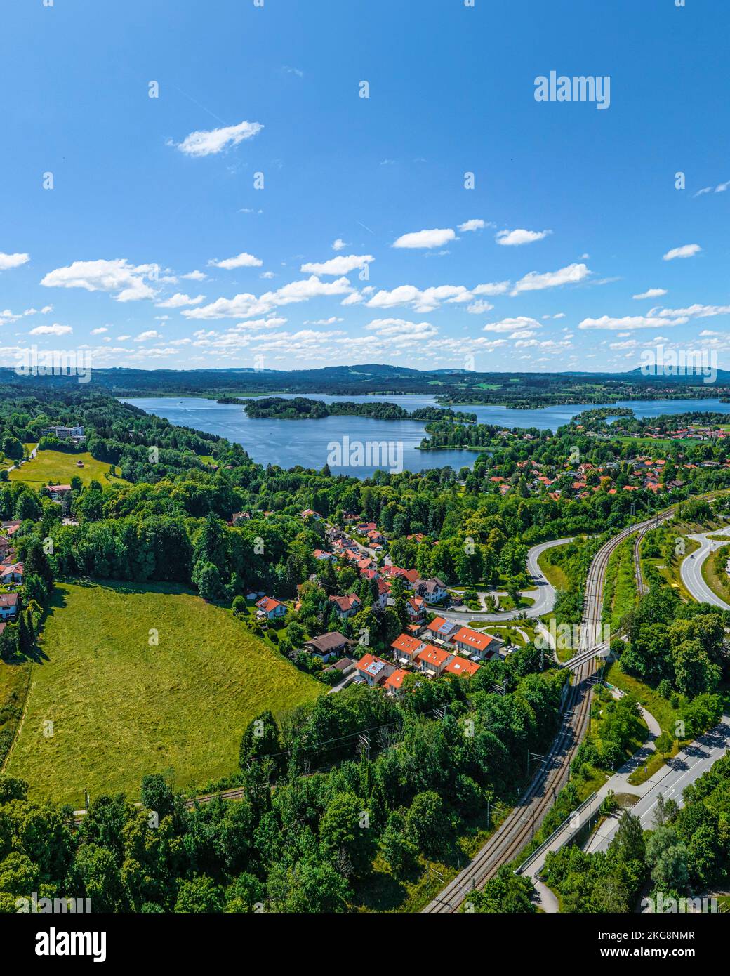 Aerial view to Murnau on Staffelsee and the region around the beautiful ...