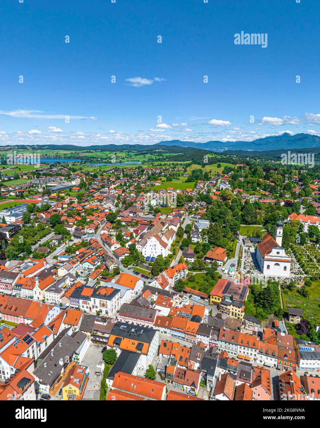 Aerial view to Murnau on Staffelsee and the region around the beautiful ...