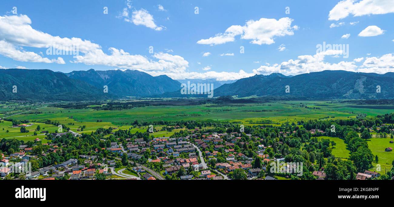 Aerial view to Murnau on Staffelsee and the region around the beautiful ...