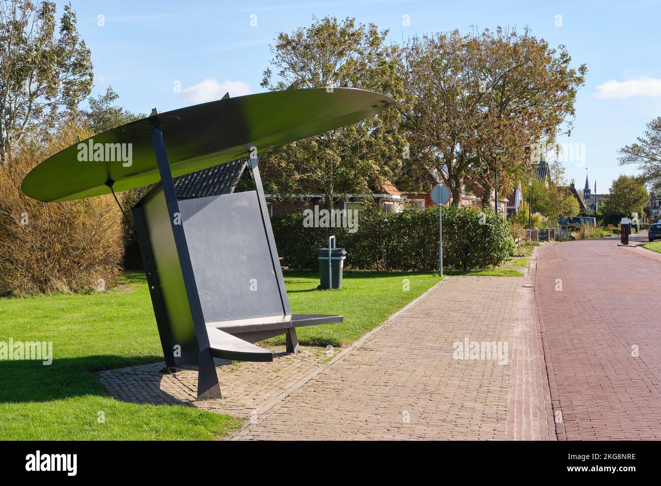 Modern designed steel bus stop in the small village of Moddergat The ...