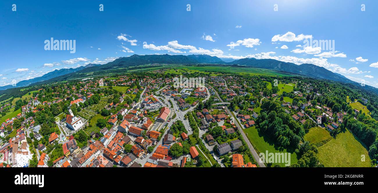 Aerial view to Murnau on Staffelsee and the region around the beautiful ...