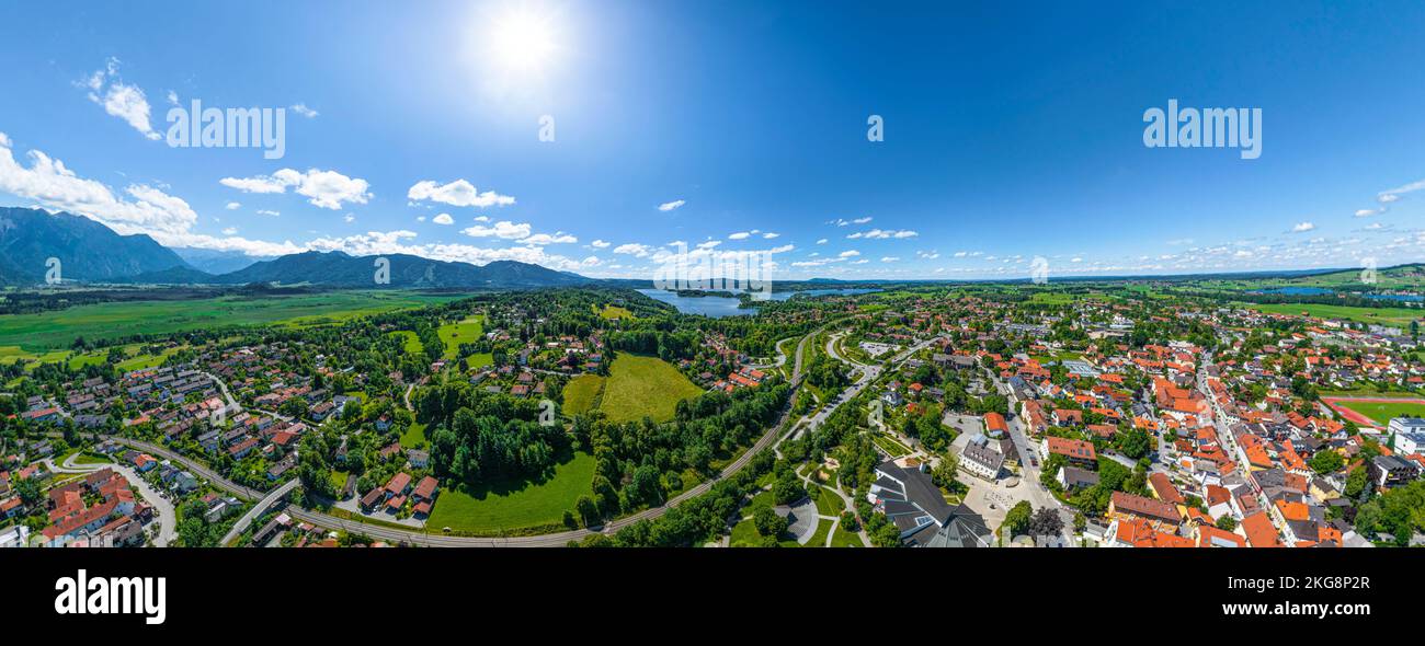 Aerial view to Murnau on Staffelsee and the region around the beautiful ...