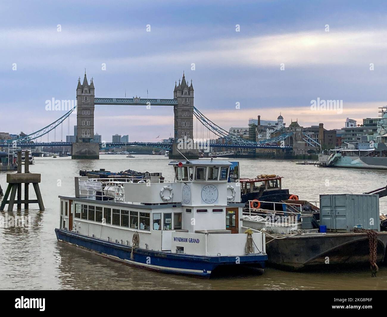 The boat on River Thames with Tower Bridge in the background Stock ...