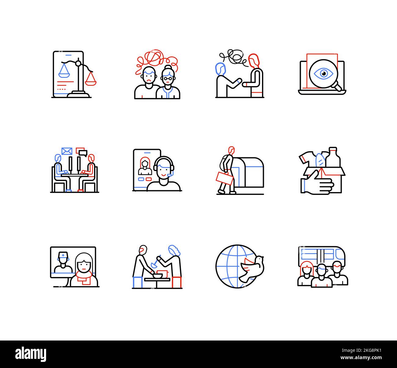 Migration support - modern colorful line design style icons Stock ...