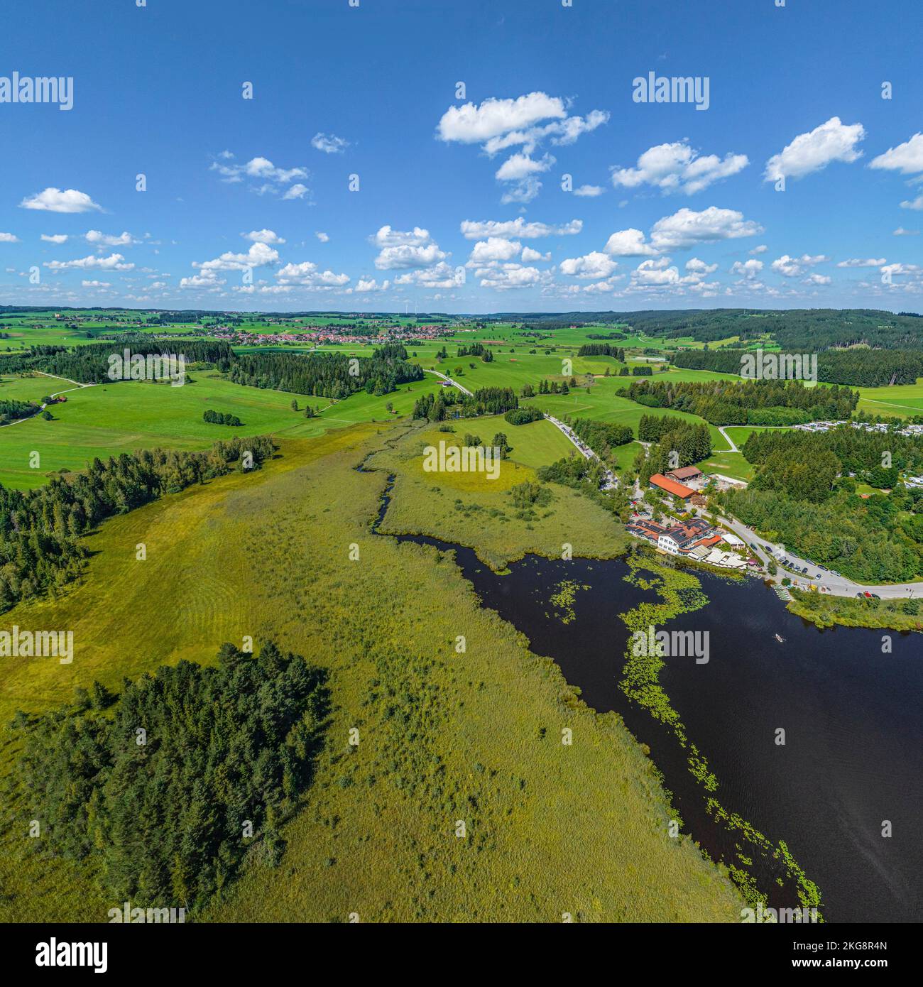 Beautiful landscape in the alpine foreland, the little moorland lake ...