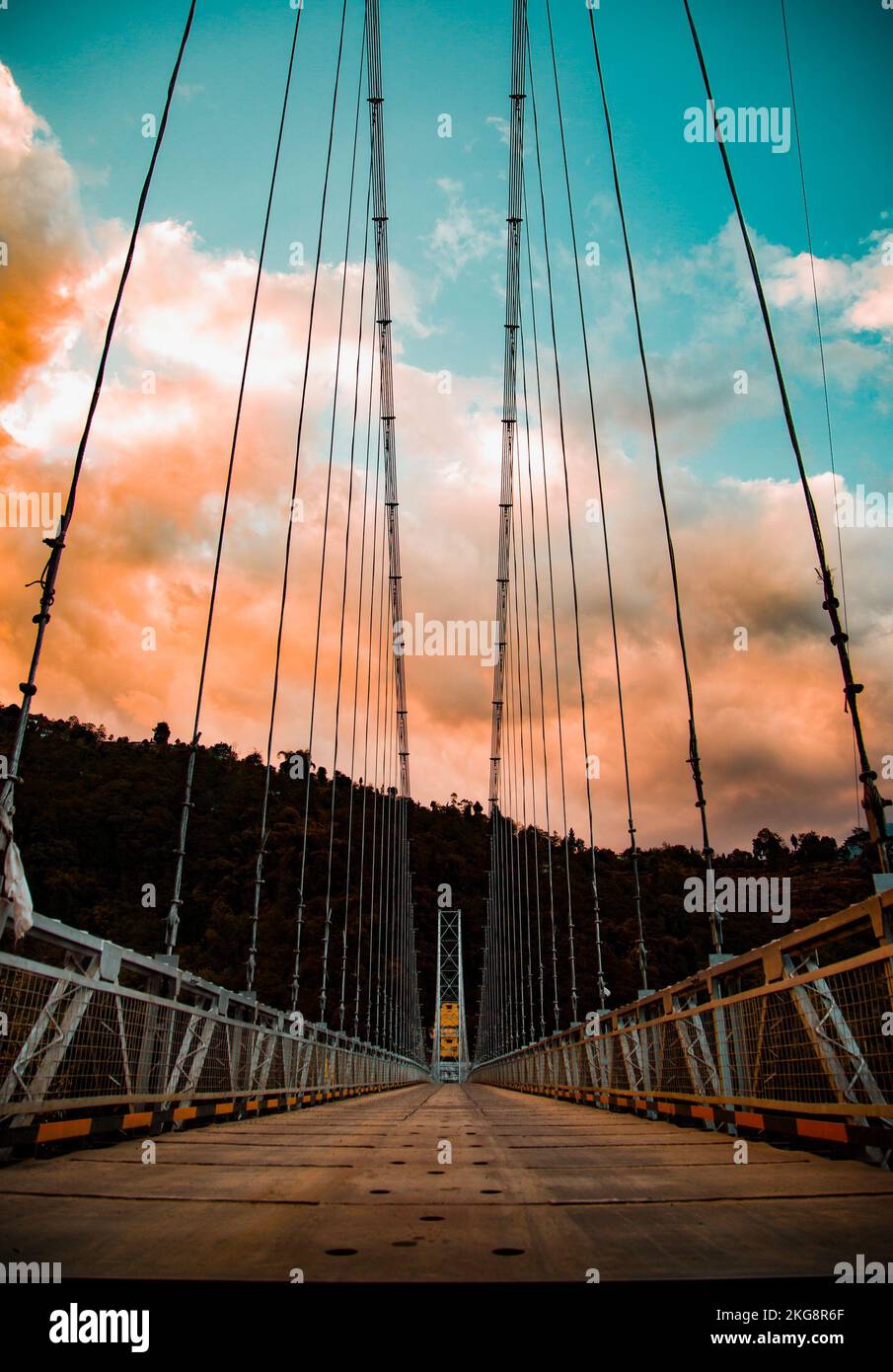 A vertical shot of the Singshore suspension bridge - the highest in ...