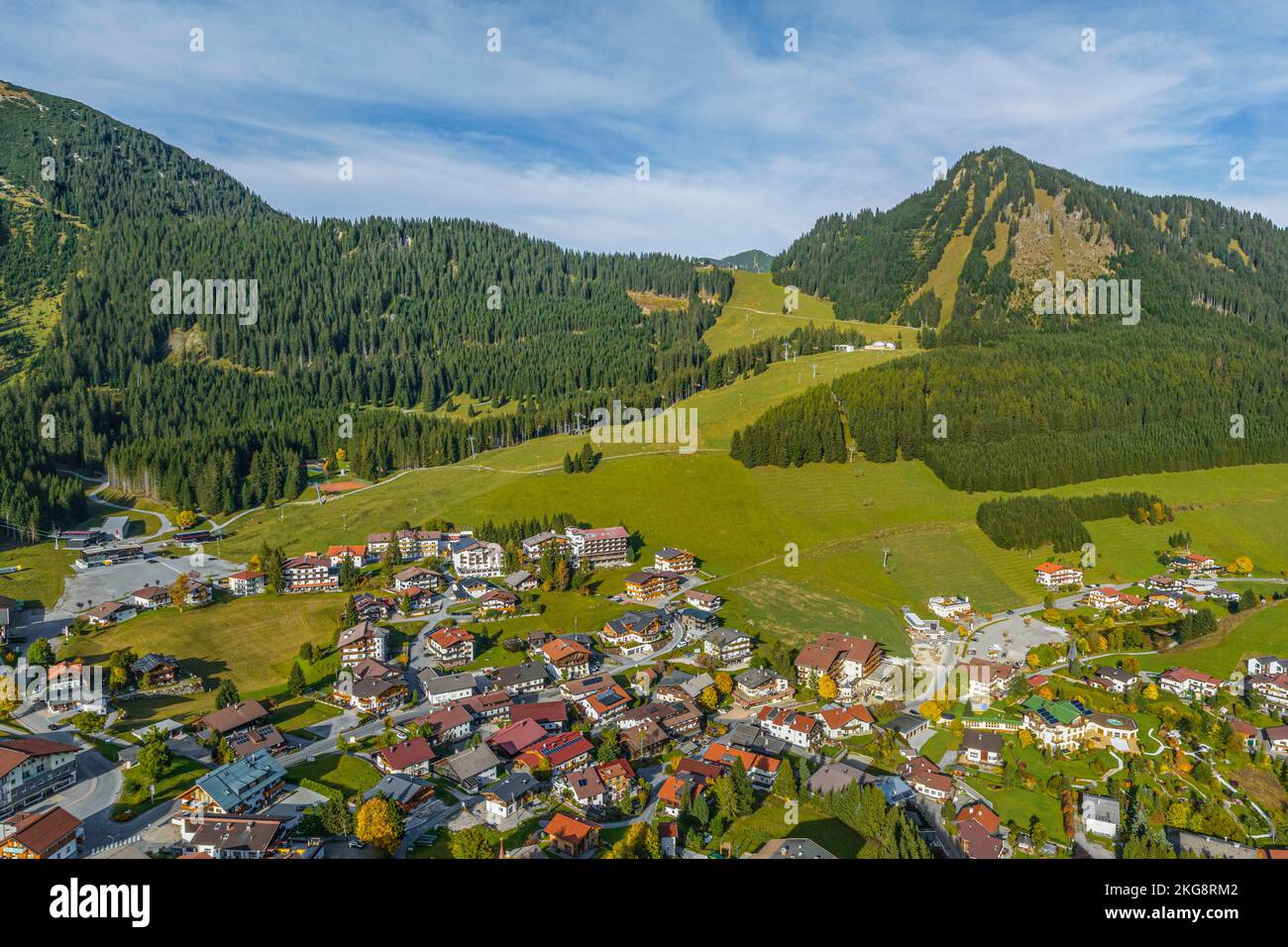 Berwang, a small village in the Tiroler Zugspitz-Arena from above Stock ...
