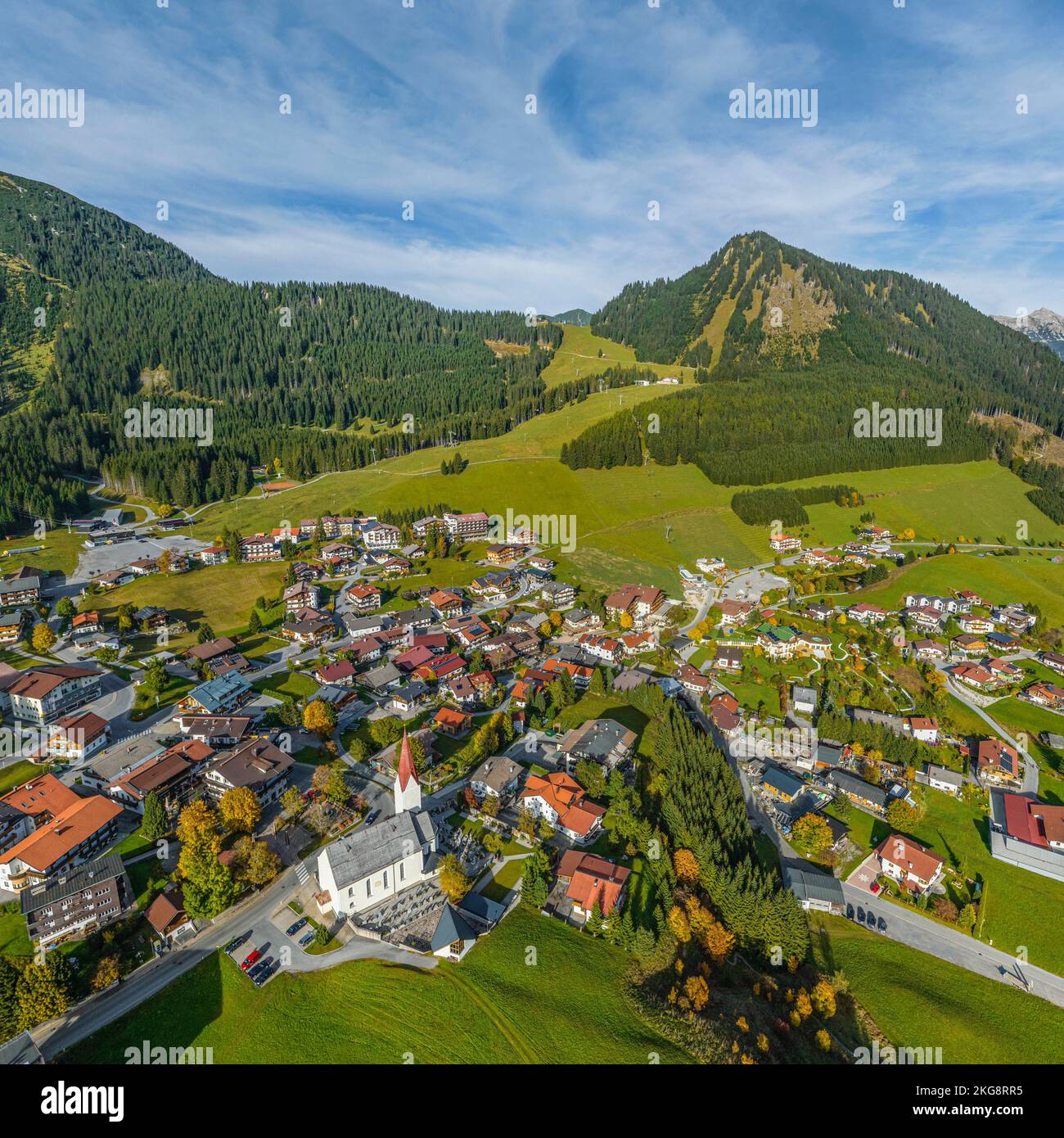 Berwang, a small village in the Tiroler Zugspitz-Arena from above Stock ...