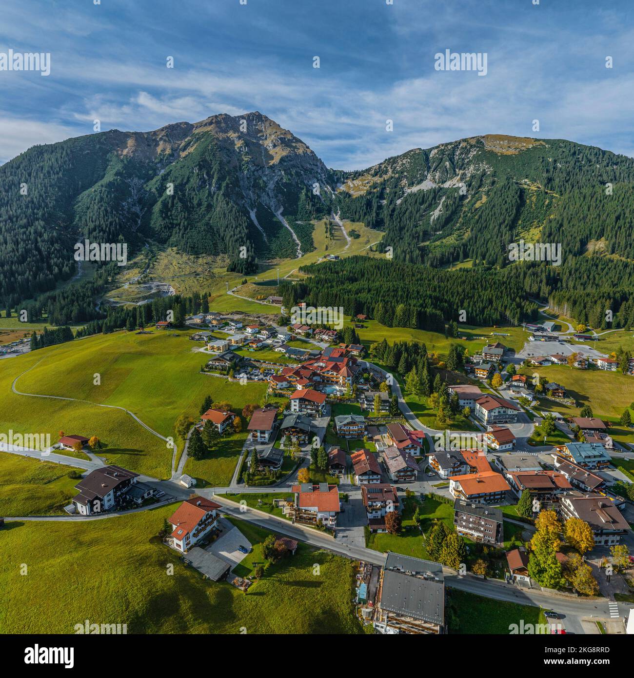 Berwang, a small village in the Tiroler Zugspitz-Arena from above Stock ...