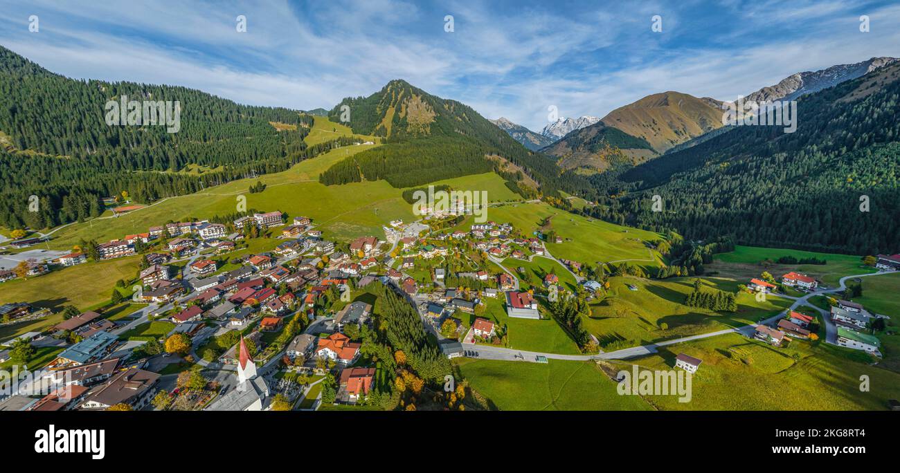Berwang, a small village in the Tiroler Zugspitz-Arena from above Stock ...