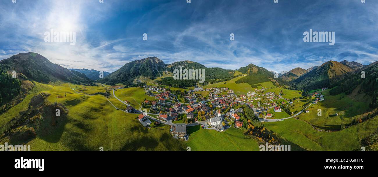 Berwang, a small village in the Tiroler Zugspitz-Arena from above Stock ...