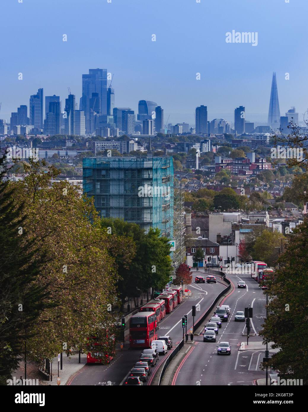 A view of the London skyline taken from Highgate bridge showing a ...