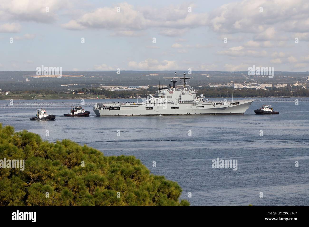 The ship of the Italian Navy, aircraft carrier Giuseppe Garibaldi in the harbor of MarPiccolo di ...