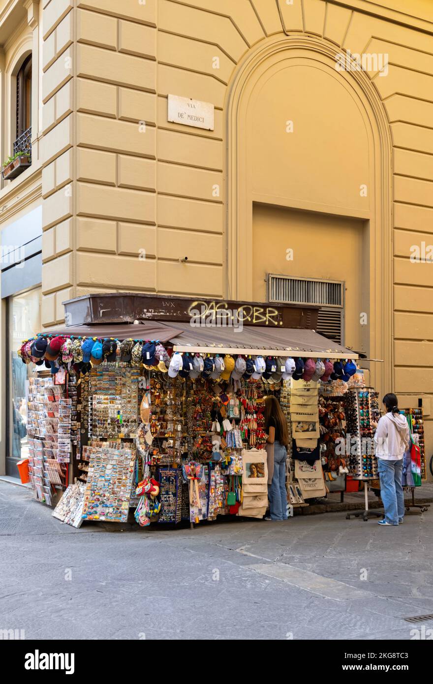 Florence, Italy, market trader and stall at Via de Medici selling ...