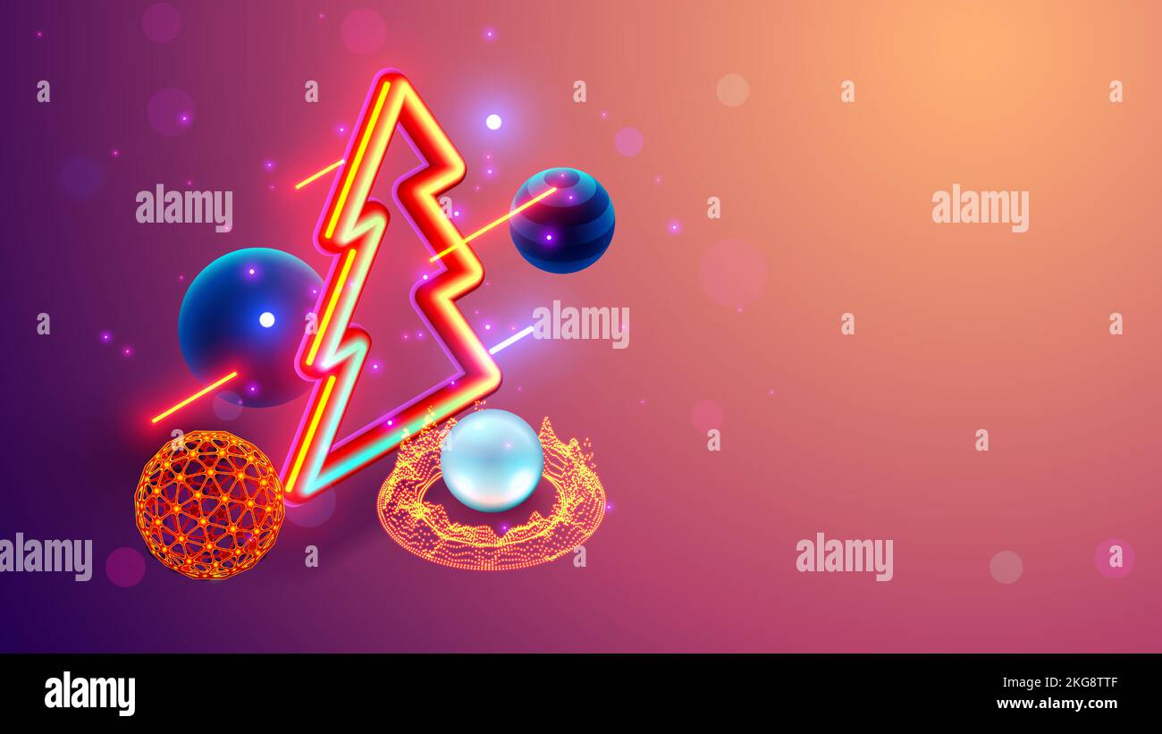 Christmas and New Year banner in computer tech style. Isometric ...