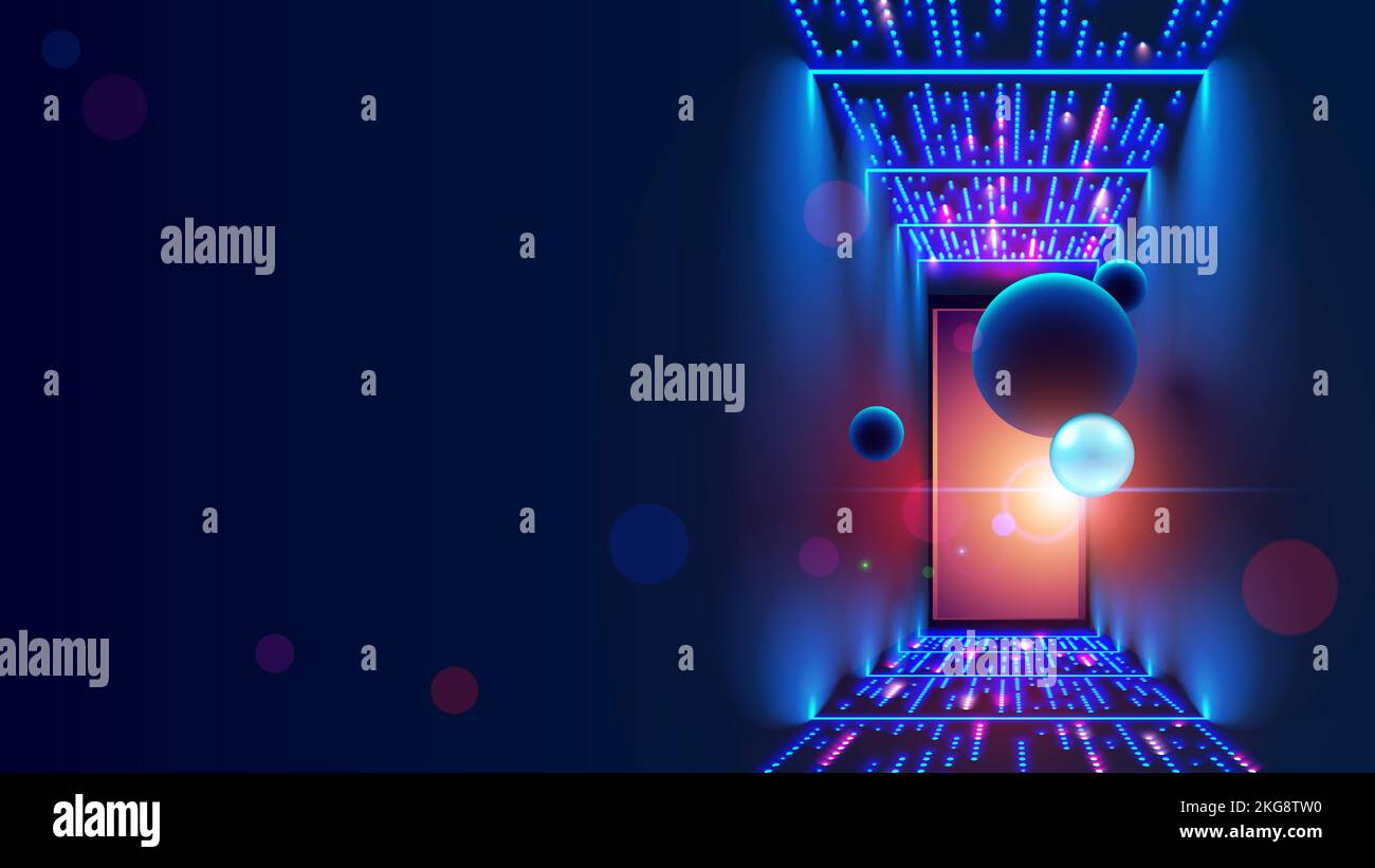 Futuristic door in cyber space. Digital Data center is portal in ...