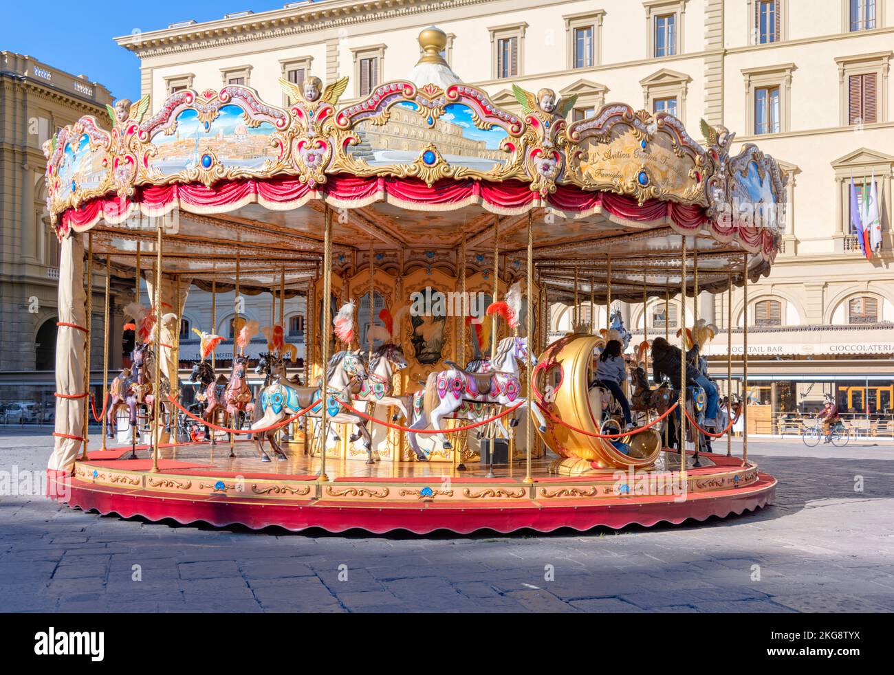 Colourful ornate fairground carousel, Piazza della Repubblica, Florence ...