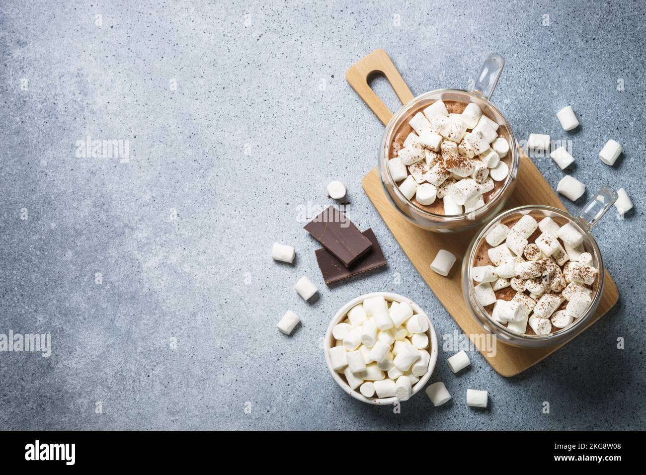Hot chocolate with marshmallow top view with copy space hi-res stock ...