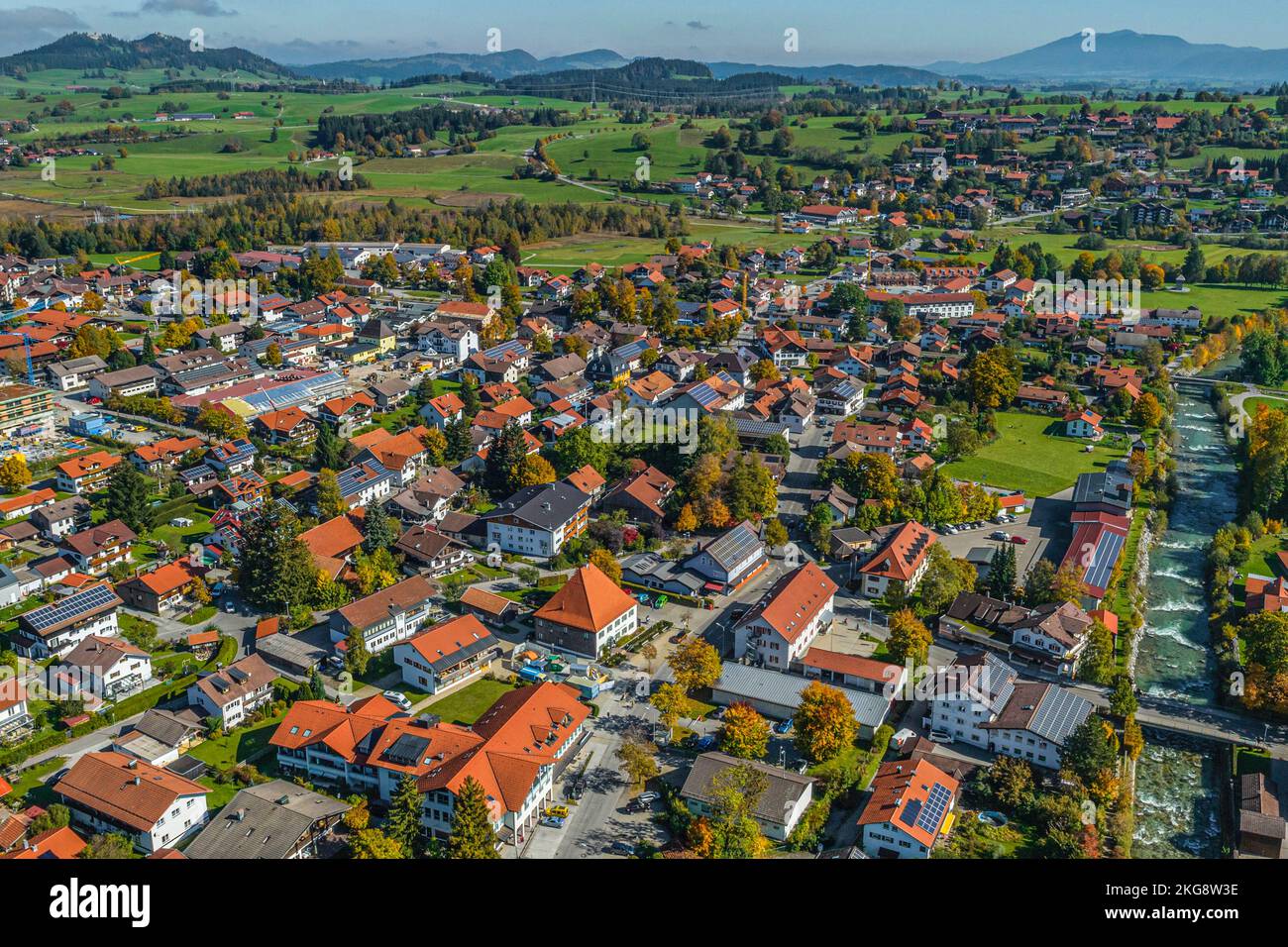 Aerial view to Pfronten on bavarian alpine border near Füssen Stock ...