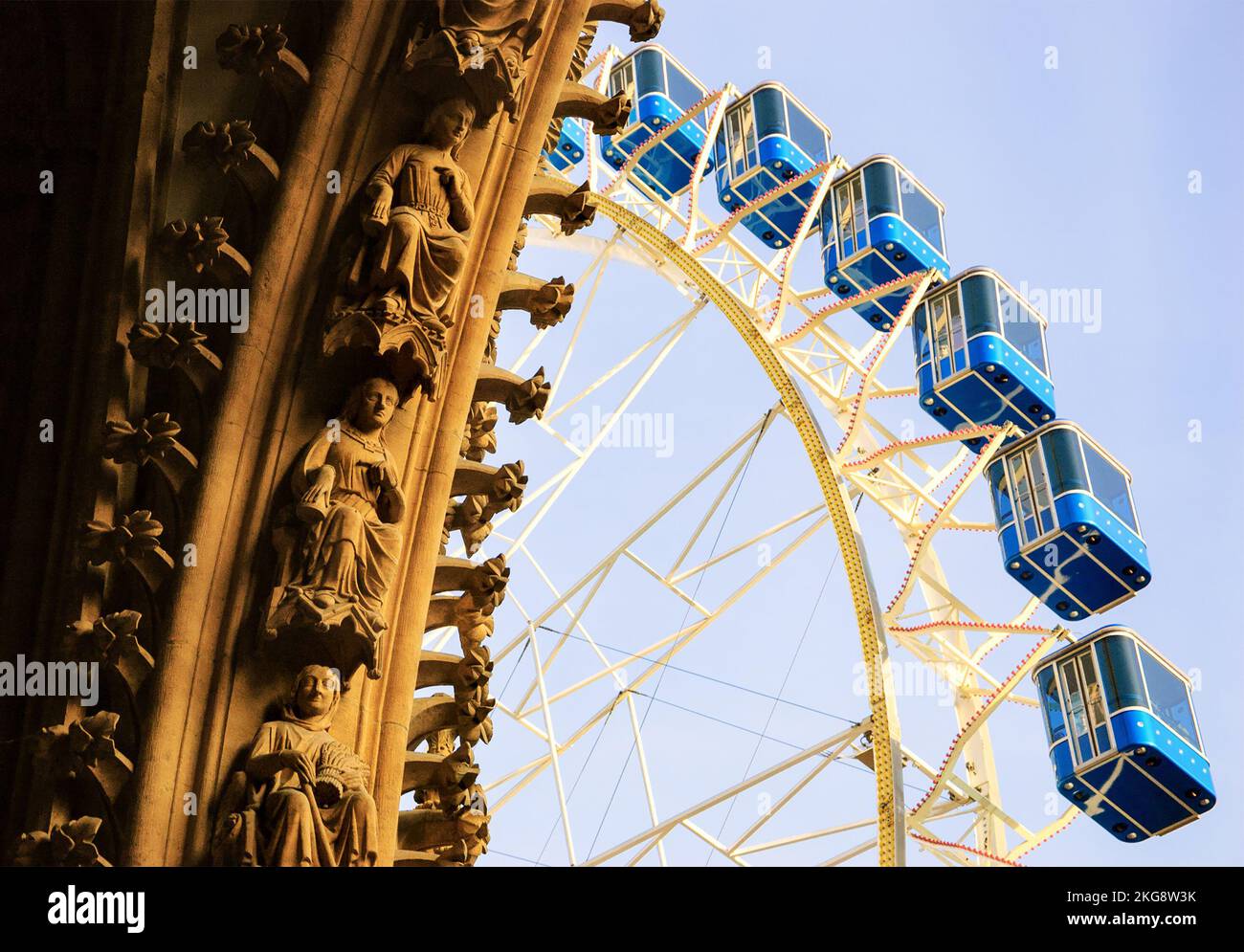 Christmas Ferris wheel in front of the cathedral of Metz. Metz, France ...
