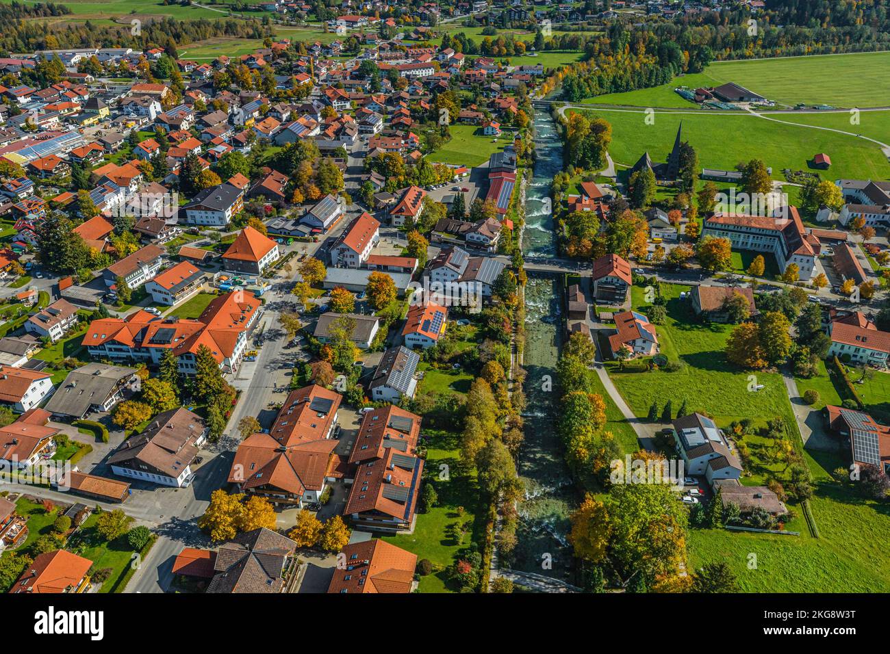 Aerial view to Pfronten on bavarian alpine border near Füssen Stock ...